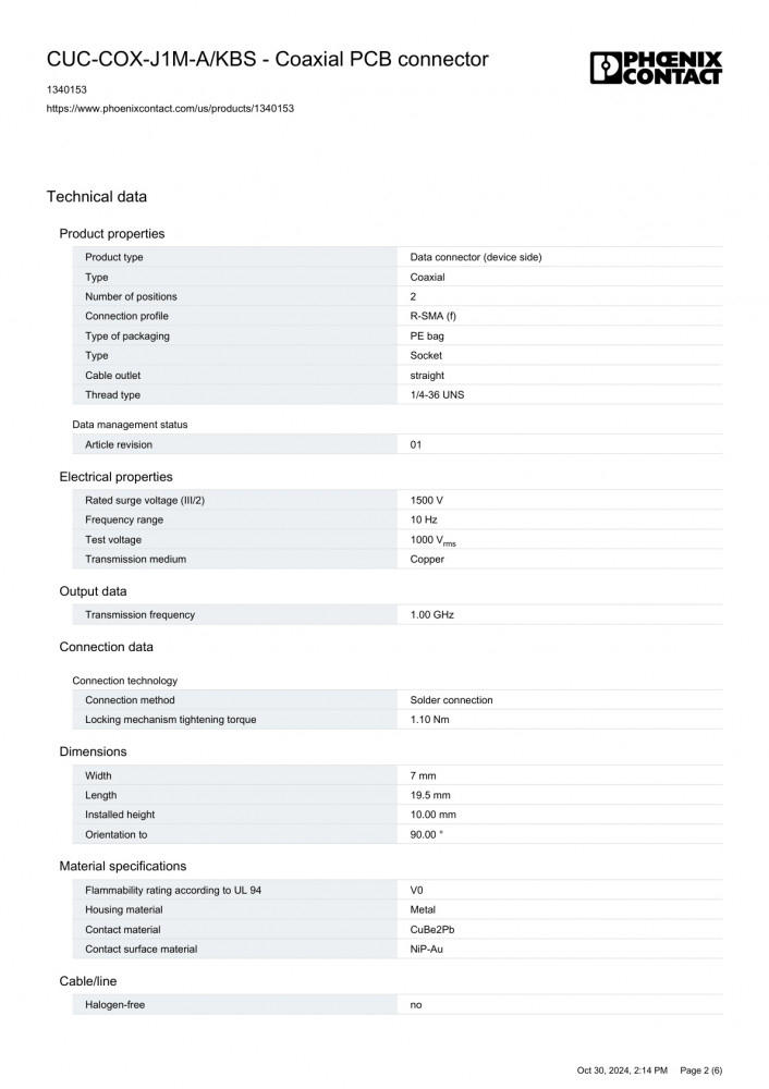 Phoenix Contact 1340153 technical document page 2