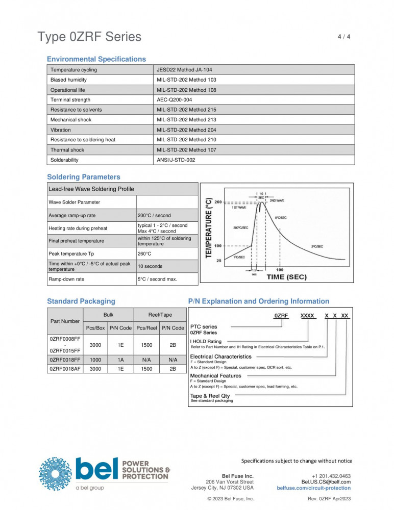 Bel Fuse 0ZRF series datasheet page 4