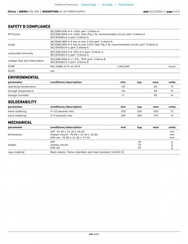 CUI PSK-20D-15 datasheet page 3