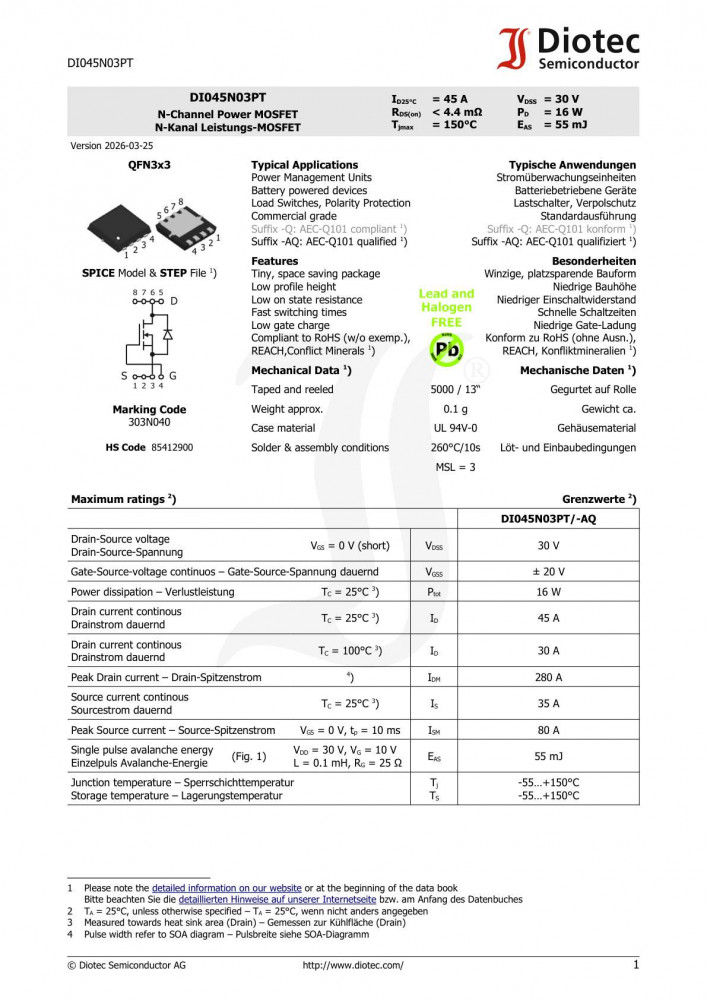DI045N03PT-AQ datasheet page 1