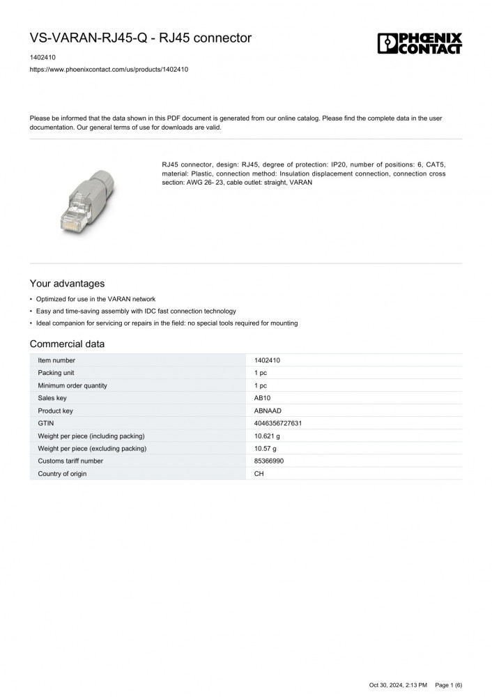 Phoenix Contact 1402410 product document page 1