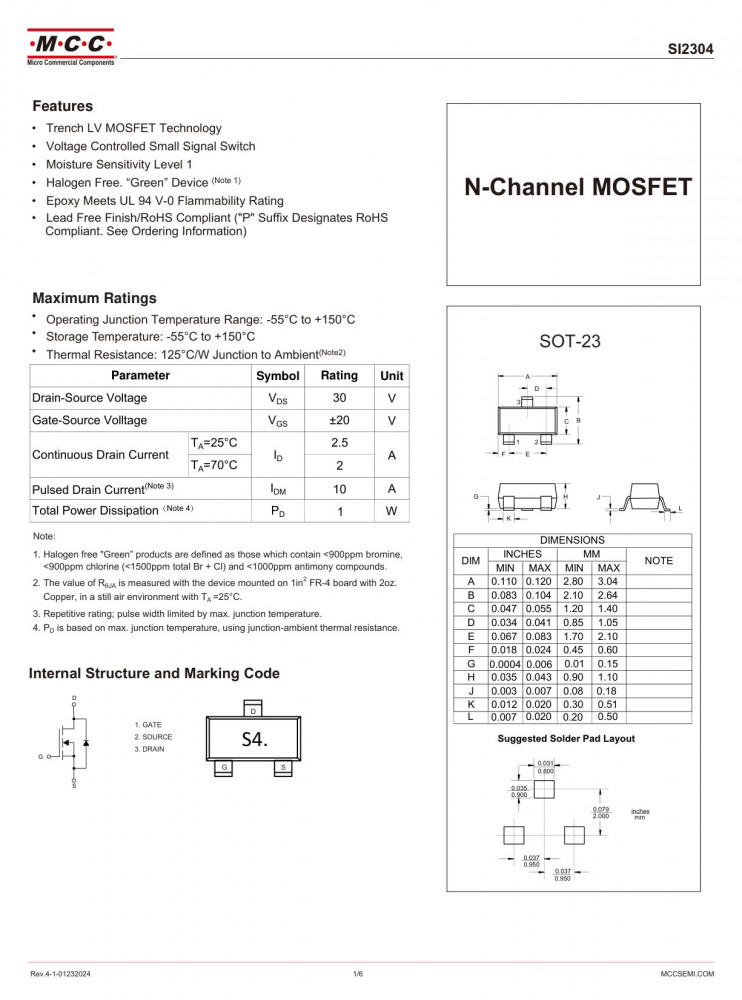 SI2304-TP datasheet page 1