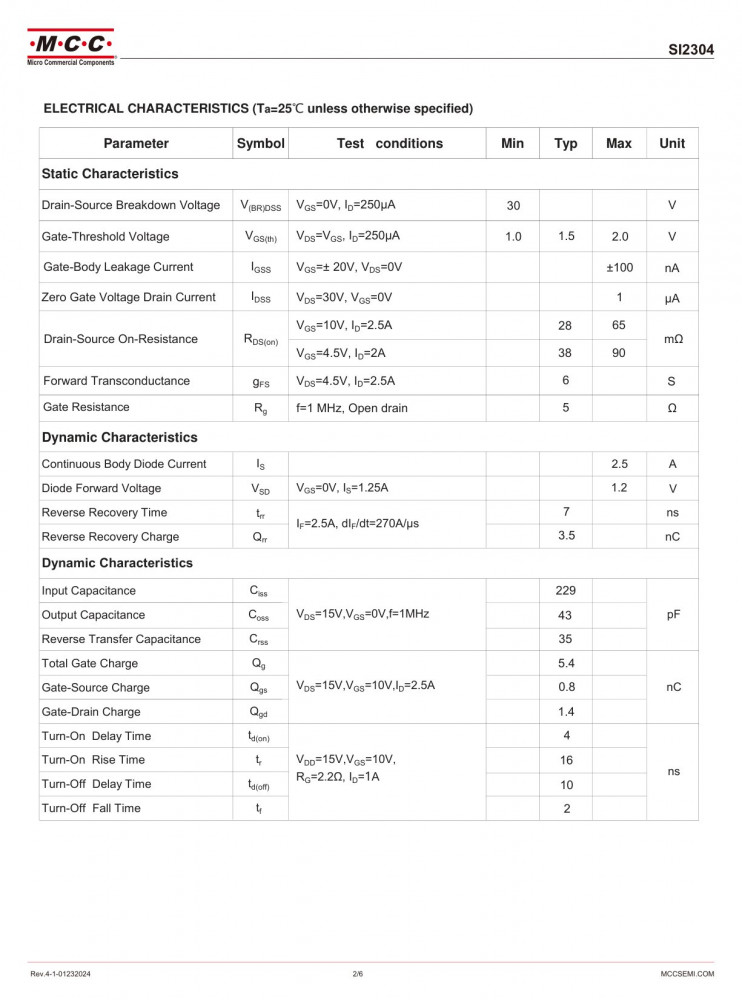 SI2304-TP datasheet page 2