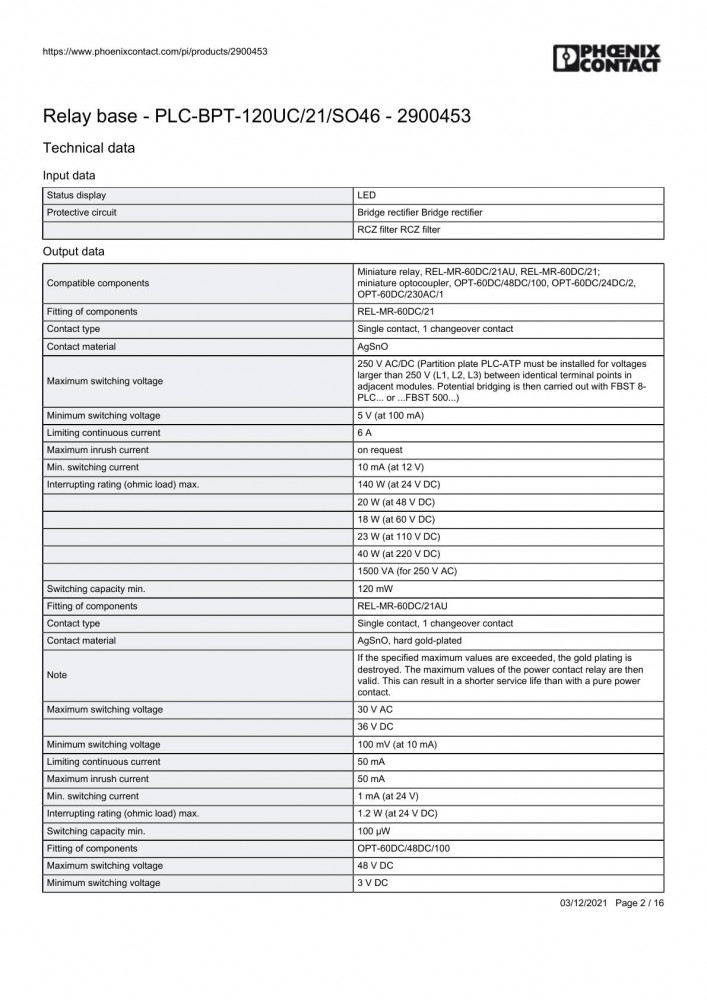 Phoenix Contact 2900453 technical document page 2