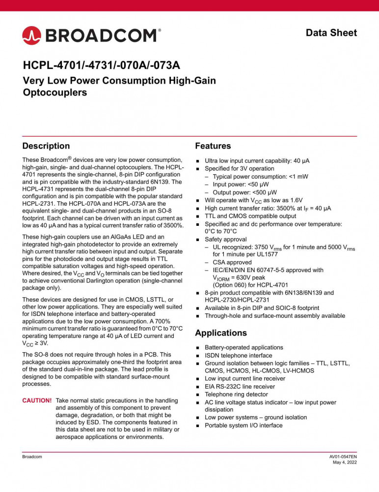 HCPL-4731 datasheet page 1