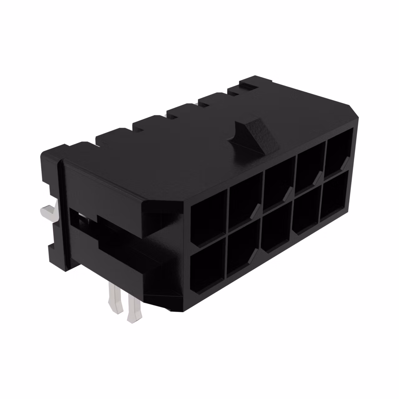 Micro-Fit 3.0 Right-Angle Header, 3.00mm Pitch, Dual Row, 10 Circuits, with PCB Press-fit Metal Retention Clip, 2.54µm Matte Tin Plating, Glow-Wire Capable, Black, Tape and Reel for sale
