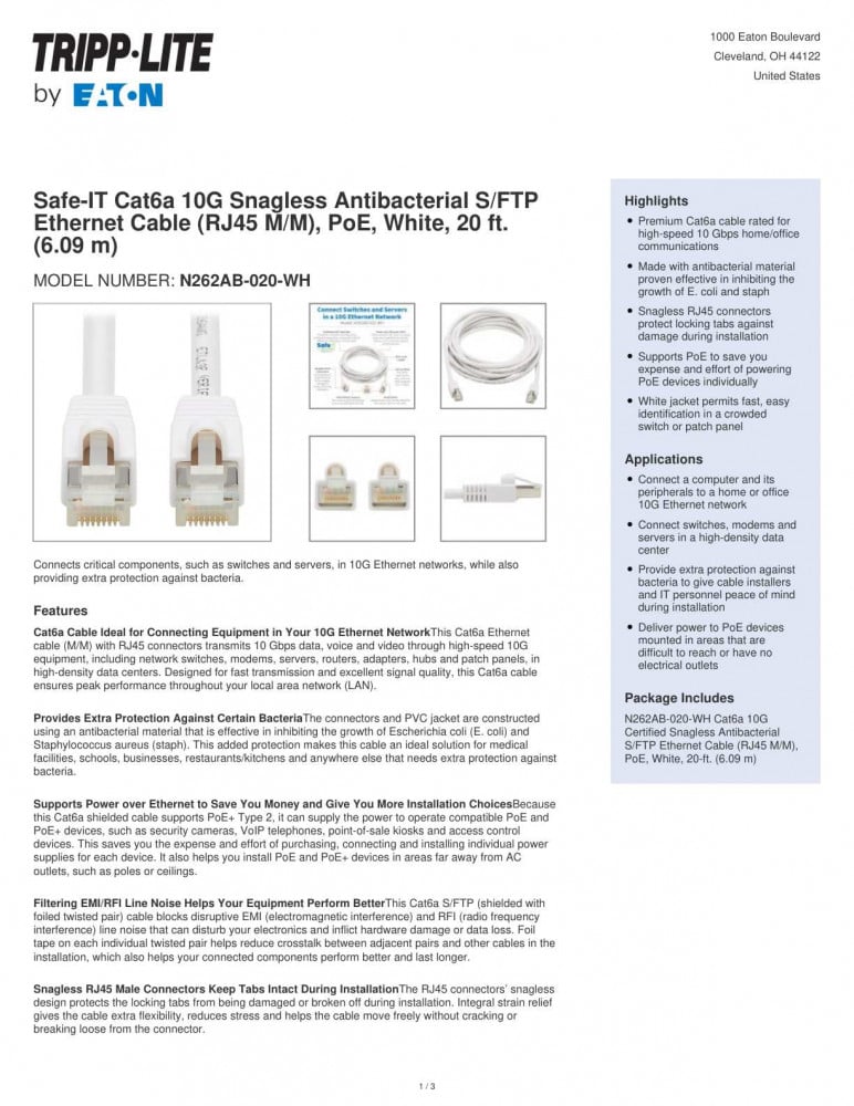 N262AB-020-WH technical document page 1