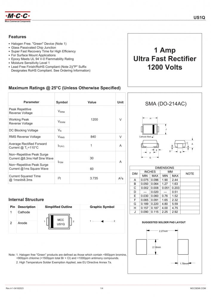US1Q-TP datasheet page 1