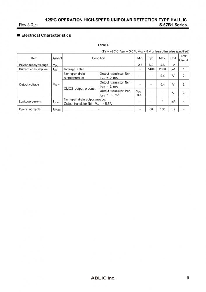 ABLIC S-57B1 Series datasheet page 5
