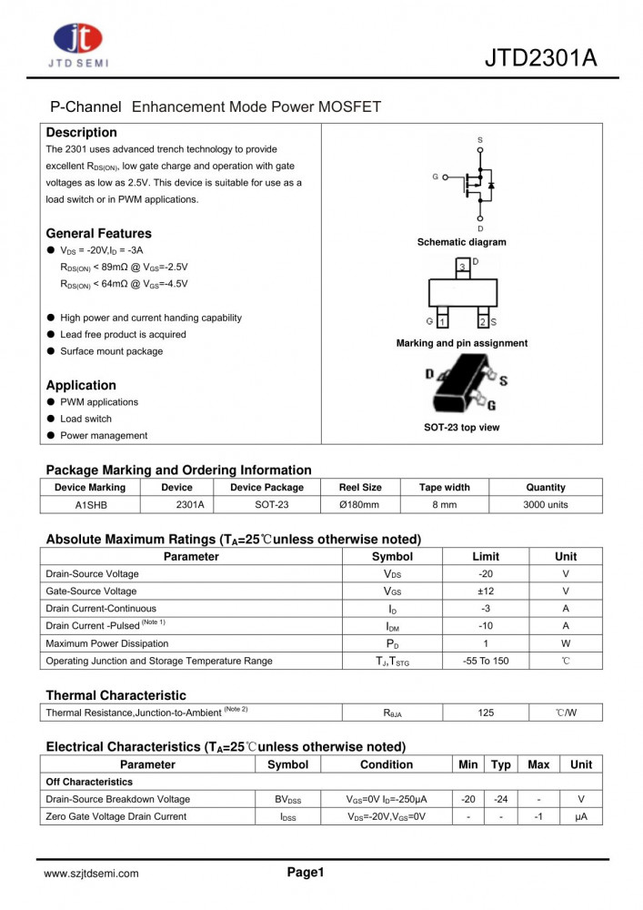 JTD2301A datasheet page 1