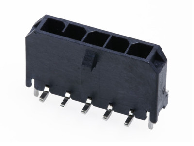 Micro-Fit+ Right-Angle Header, Surface Mount, 3.00mm Pitch, Single Row, 2 Circuits, 1.50µm Matte Tin (Sn) Plating, Glow-Wire Capable, Solder Nail, Black, Tape and Reel
