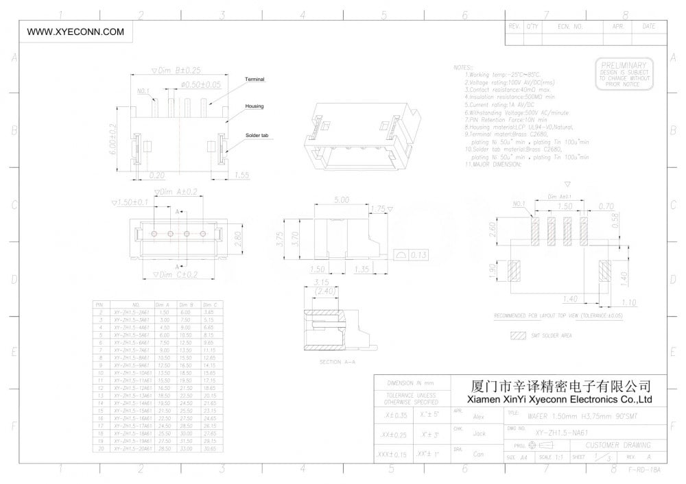 XY-ZH1.5-3A61 customer drawing page 1