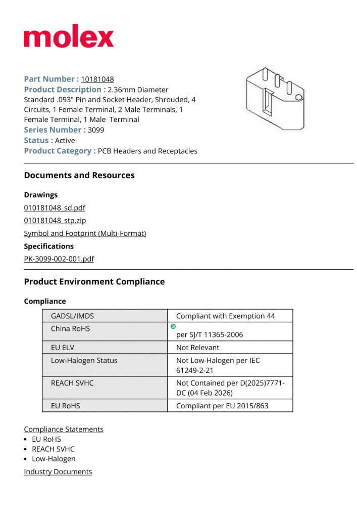 MOLEX 10181048 drawing image, page 1