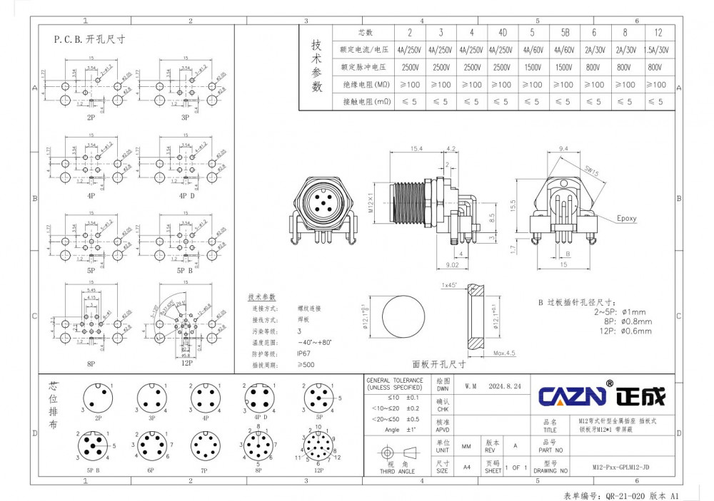 CAZN M12-P6A-GPLM12-JD technical drawing