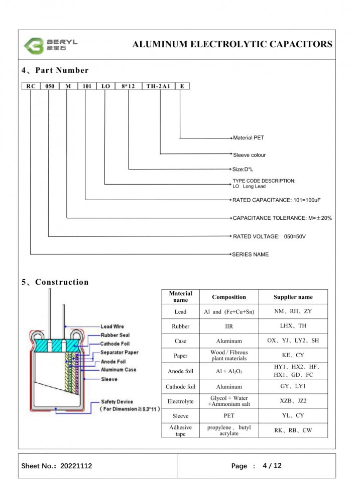 BERYL RC specification sheet page 4