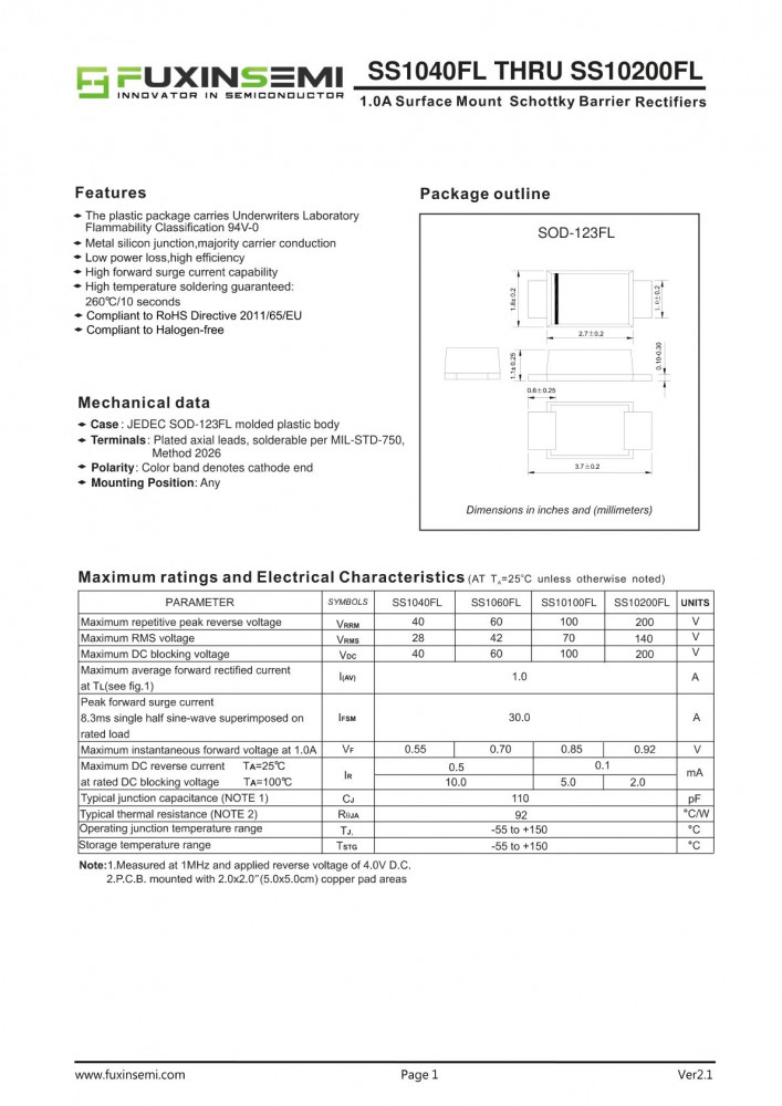 SS10100FL datasheet page 1