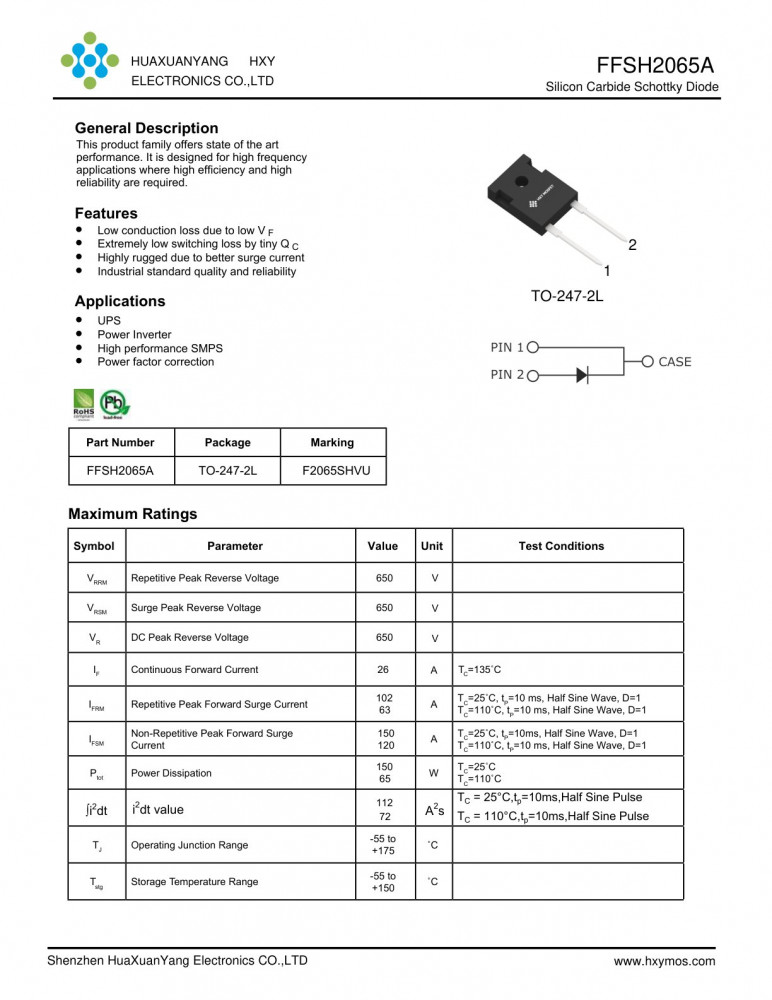 FFSH2065A-HXY datasheet page 1