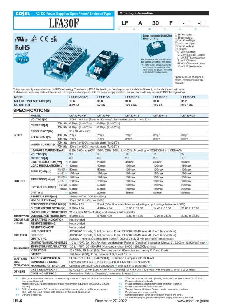 Cosel LFA series datasheet page 6