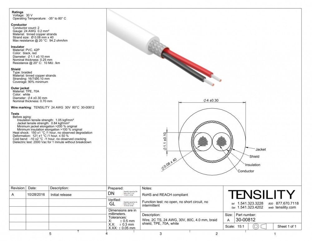 Tensility International 30-00812 cable specification drawing