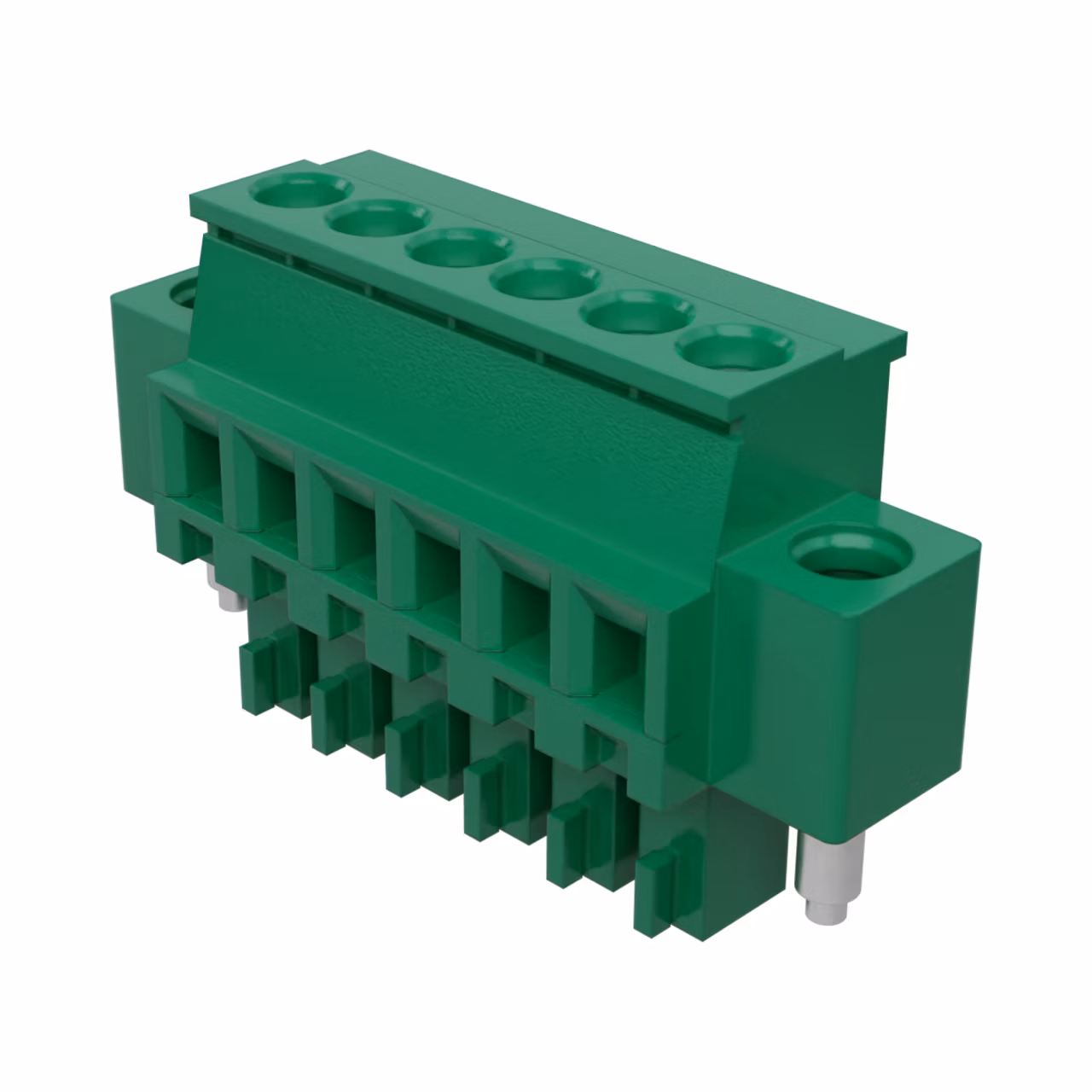 3.81mm Pitch Eurostyle Vertical Plug, with Retention Screws and Reverse Imprinting, Front Wire Entry, Green Housing, Gold (Au) Plated, 6 Circuits for sale