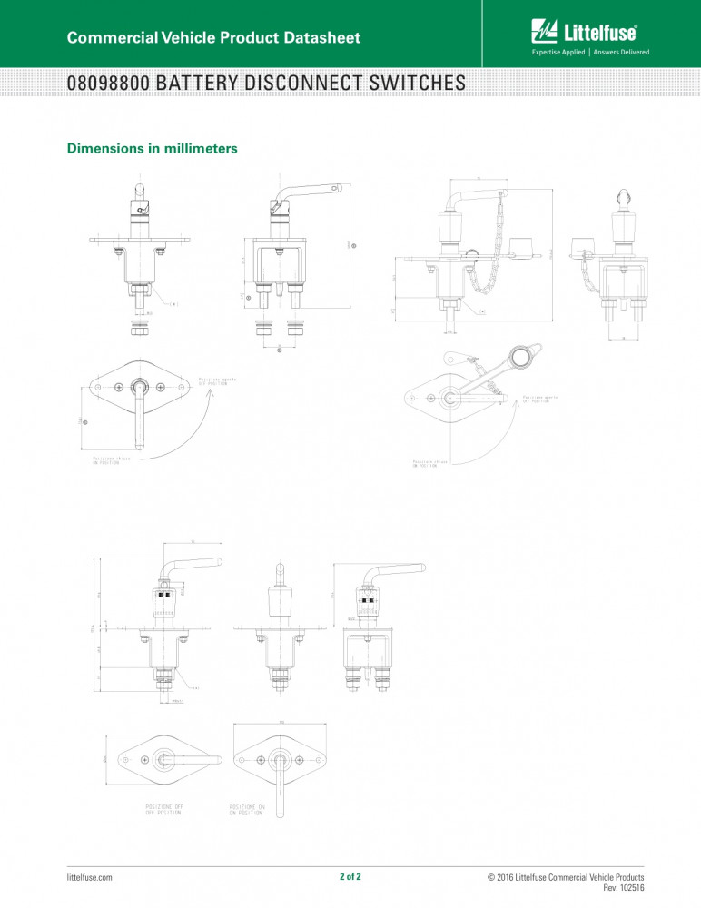 Littelfuse 08098882 battery disconnect switch dimensions page