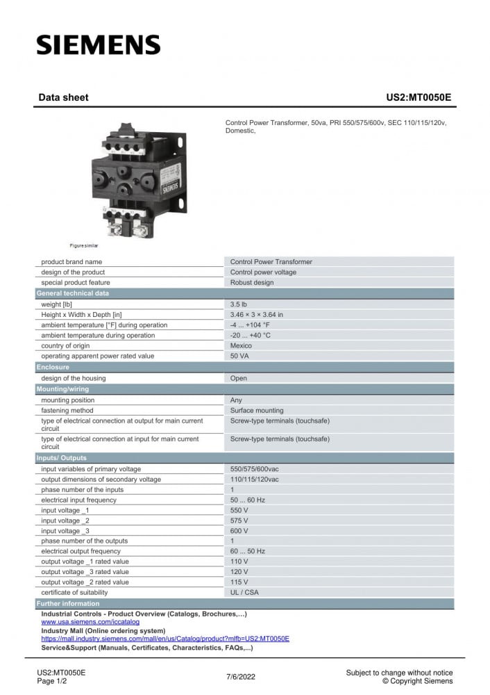 SIEMENS MT0050E datasheet page 1