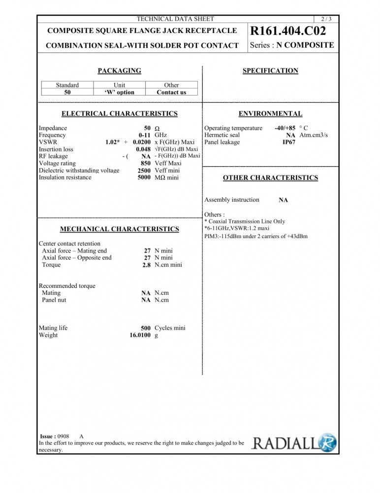 Radiall R161404C02 technical documentation page 2