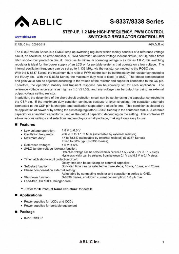 ABLIC S-8337ACDB-T8T1G datasheet page 1