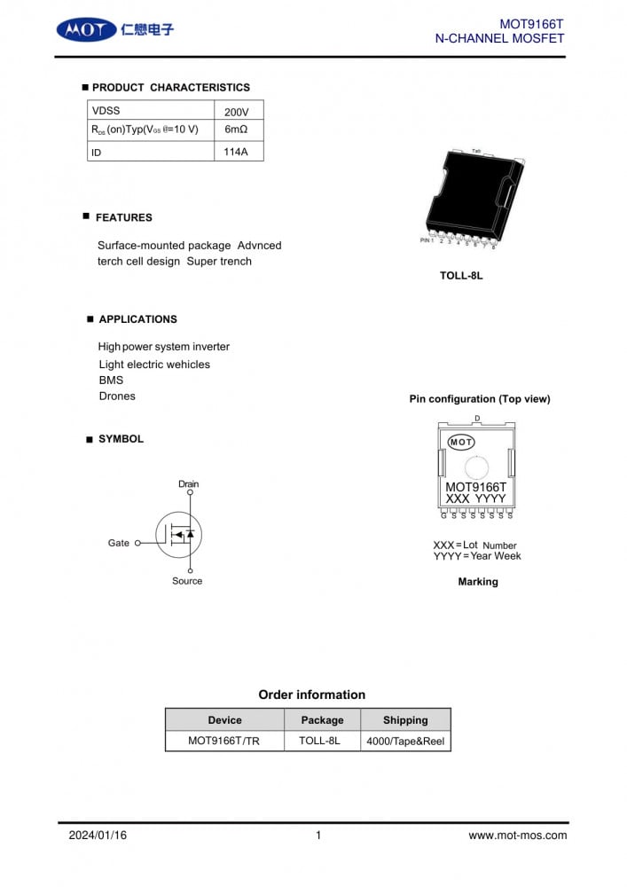 MOT9166T datasheet page 1