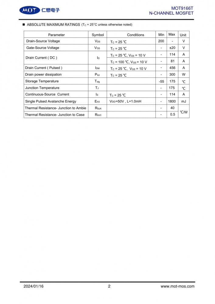 MOT9166T datasheet page 2