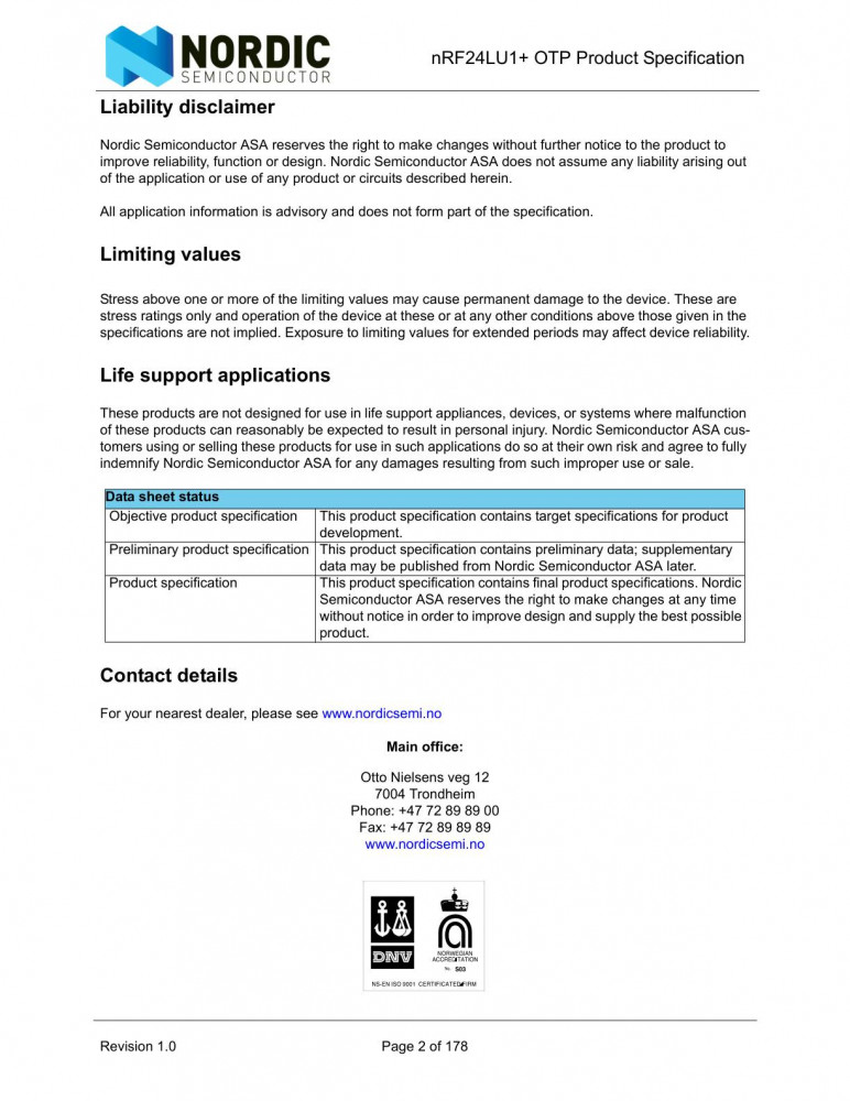 nRF24LU1+ OTP datasheet page 2