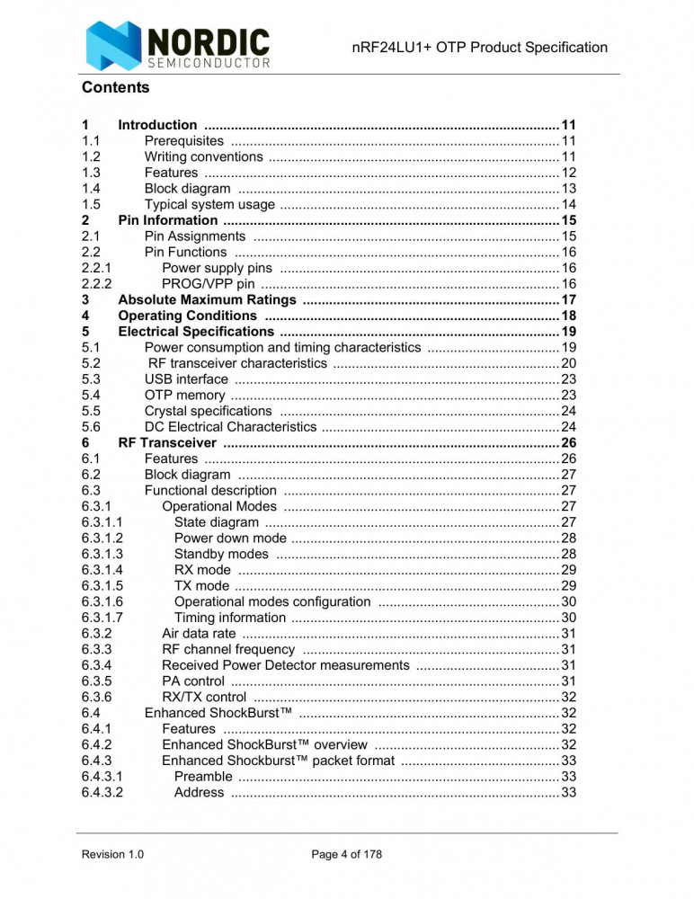 nRF24LU1+ OTP datasheet page 4