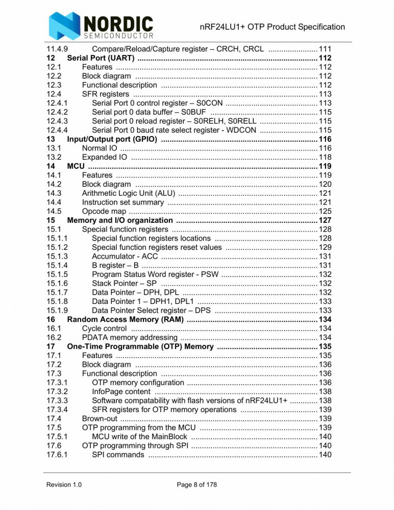 nRF24LU1+ OTP datasheet page 8