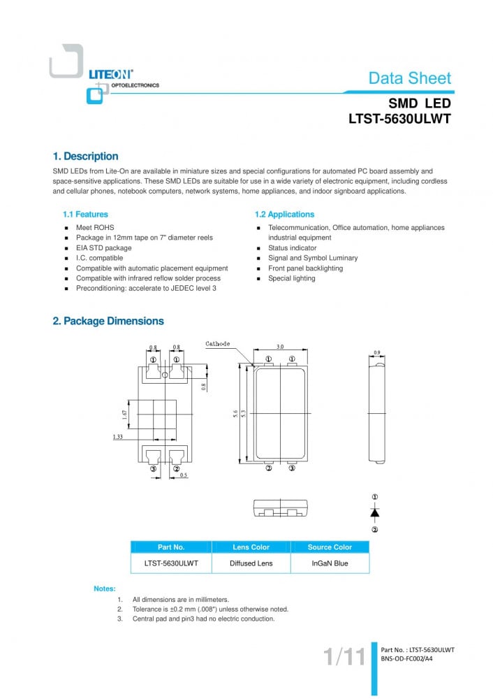 LTST-5630ULWT datasheet page 2