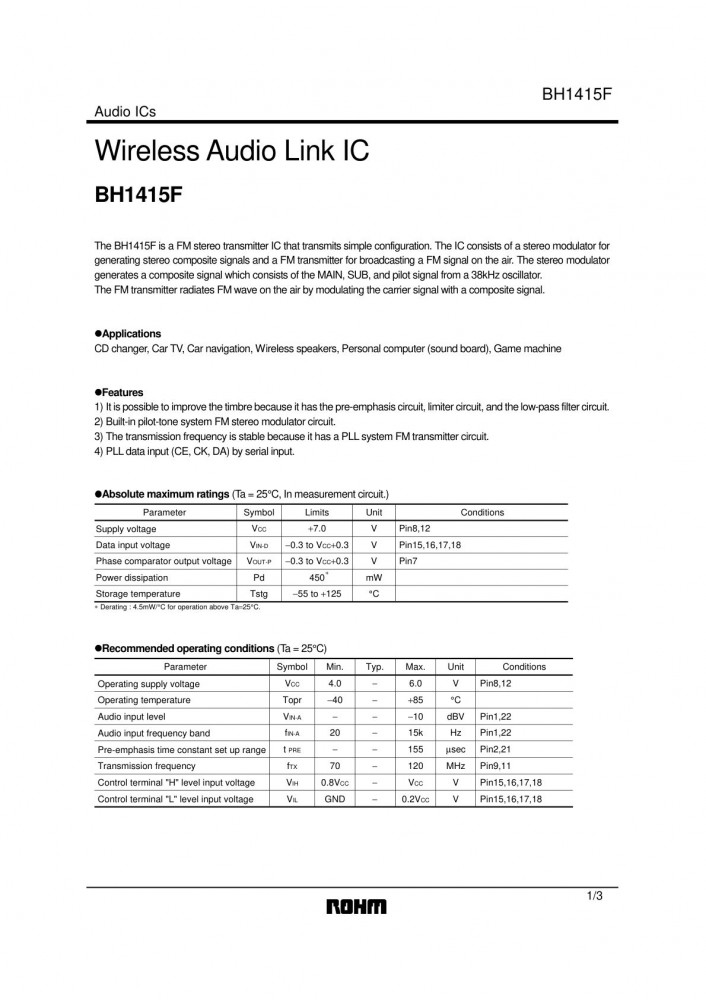 BH1415F-E2 technical document page 1