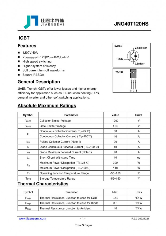 JNG40T120HS datasheet page 1