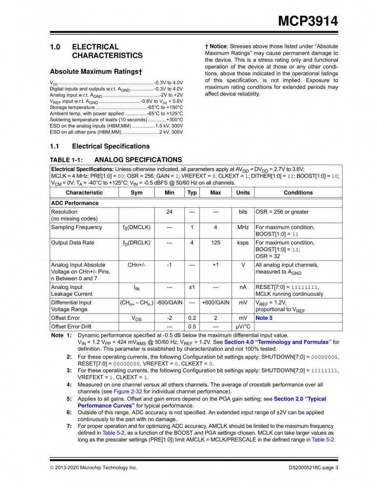 MCP3914 datasheet page 3