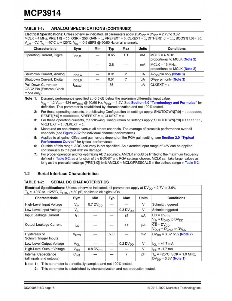 MCP3914 datasheet page 6