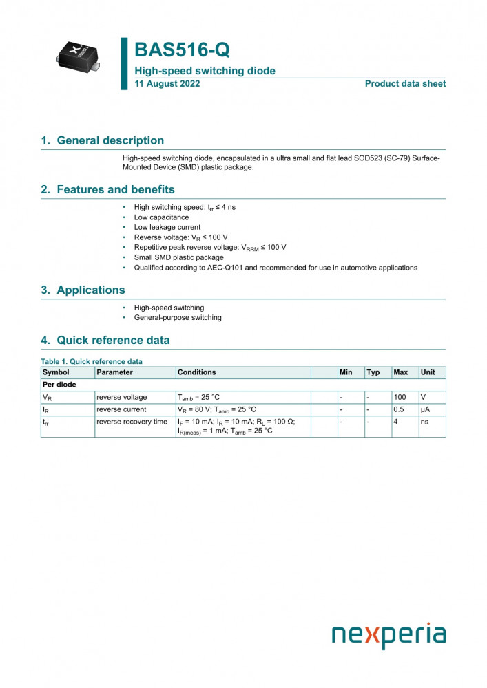BAS516-QX datasheet page 1