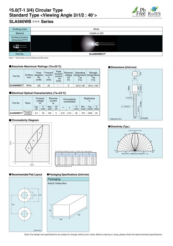 ROHM SLA560WBC7T2 technical document page 1