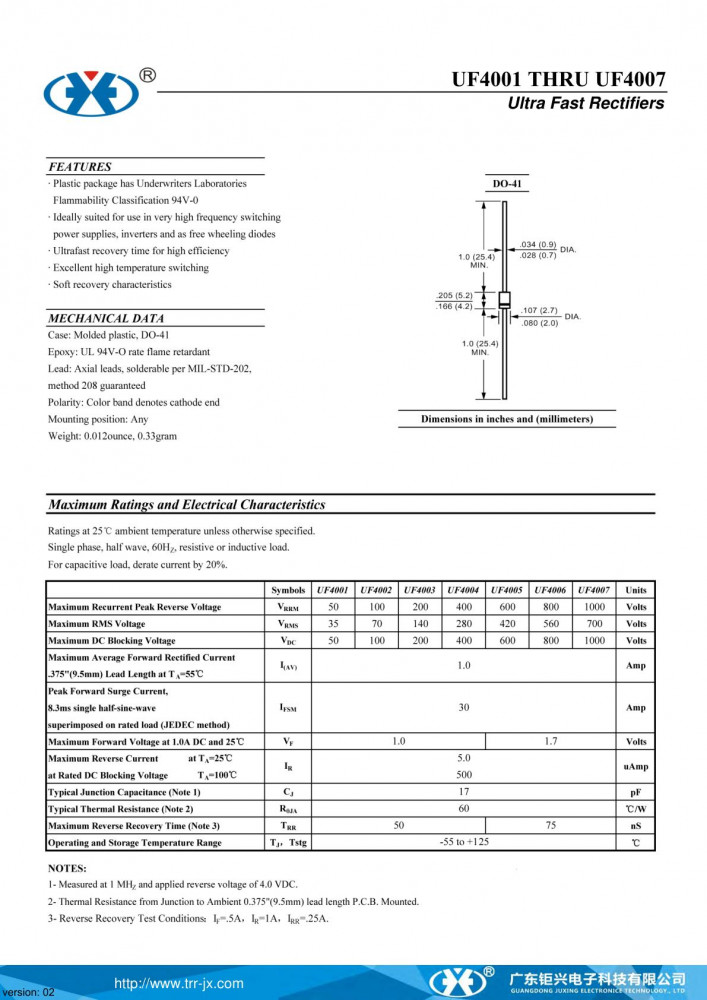 JUXING UF4007 datasheet page 1