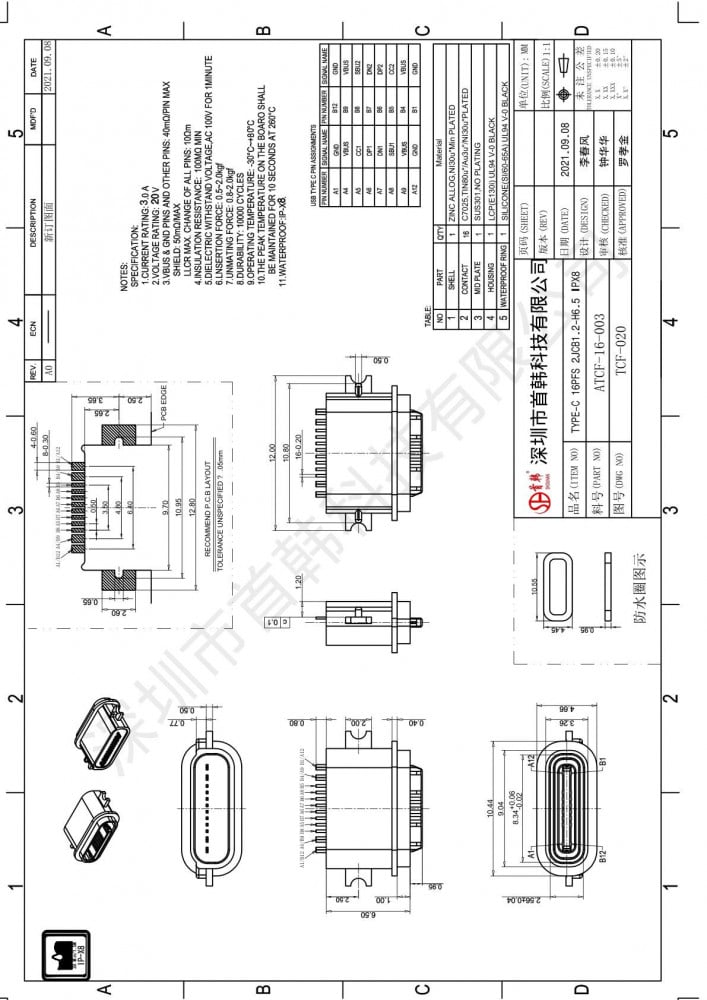 SHOU HAN TYPE-C specification page 1