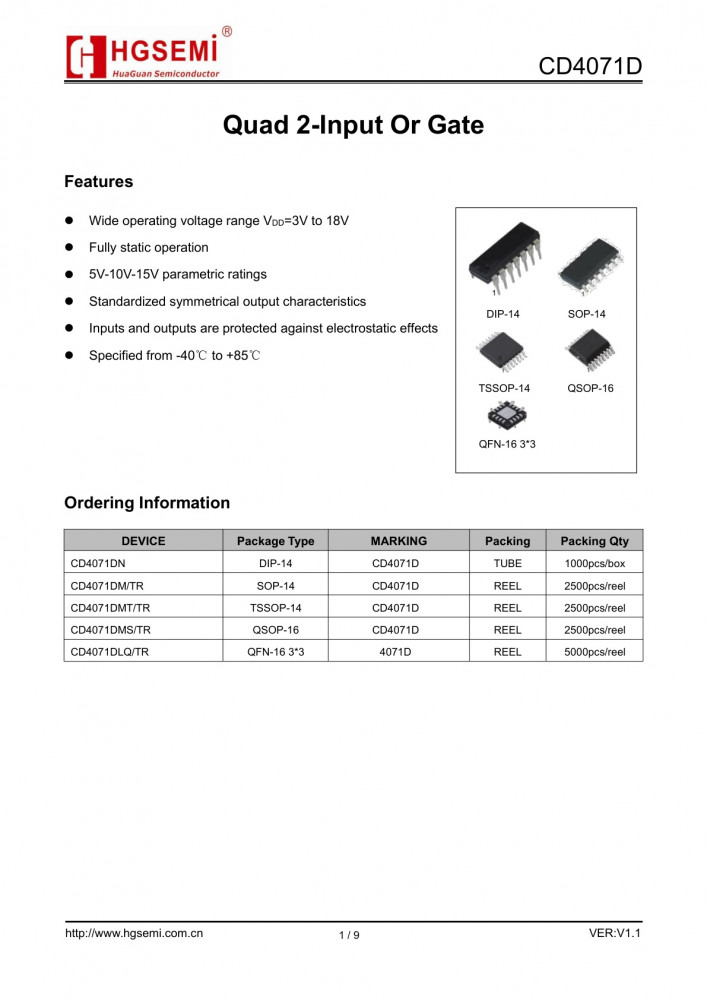 CD4071D datasheet page 1