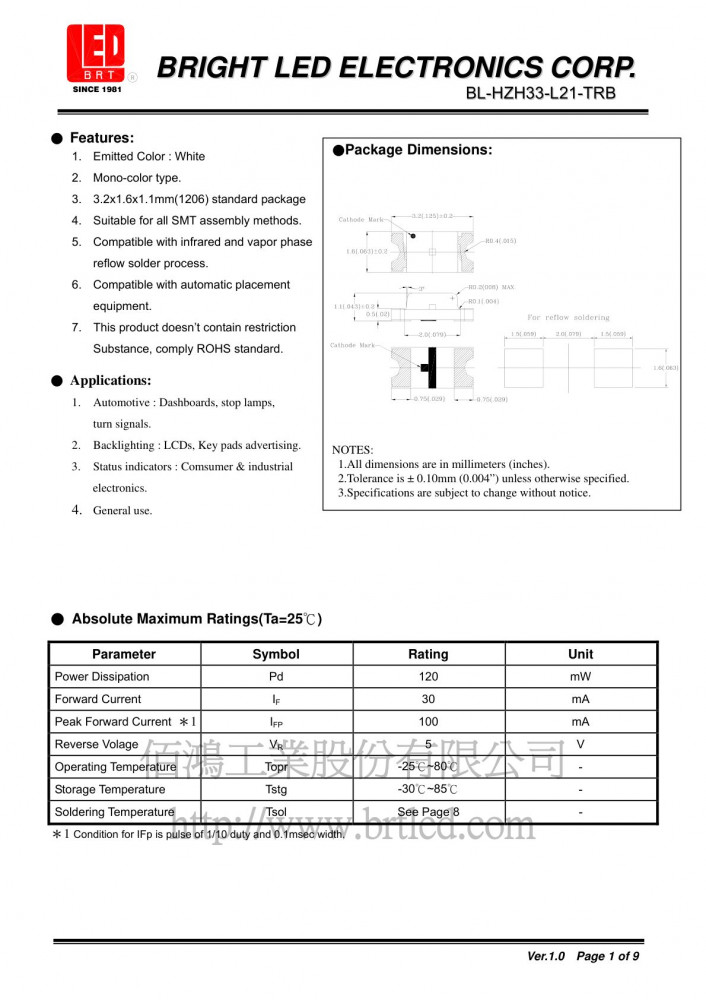 BL-HZH33-L21-TRB technical document page 1