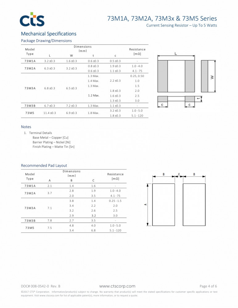 CTS 73M series datasheet page 4