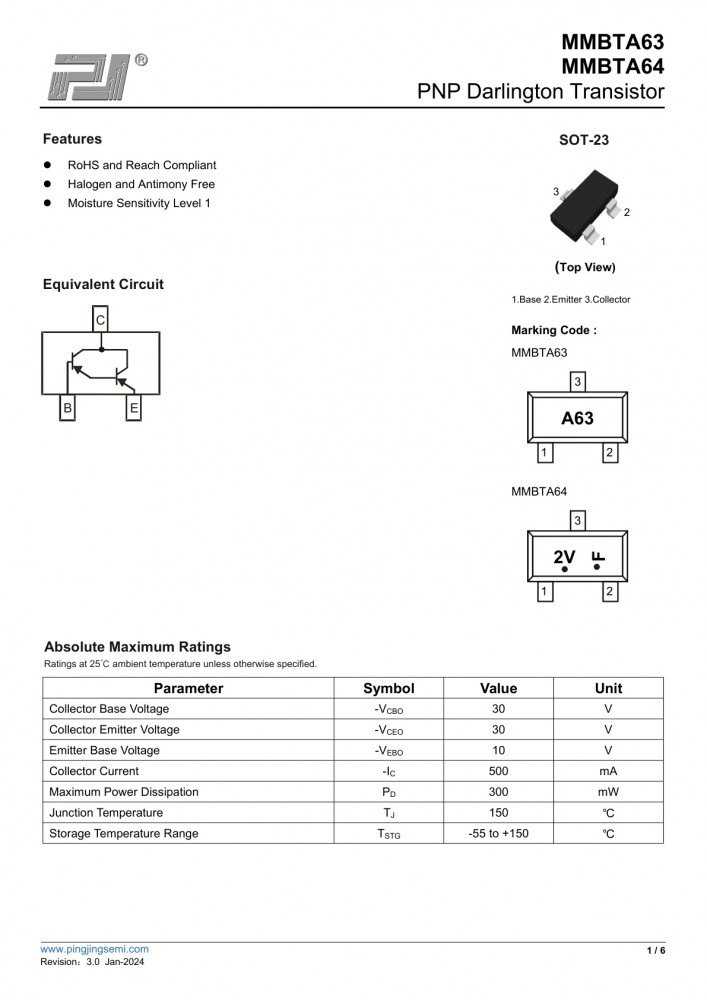 MMBTA63 datasheet page 1