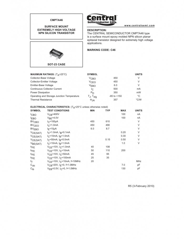 CMPTA46 TR PBFREE datasheet page 1