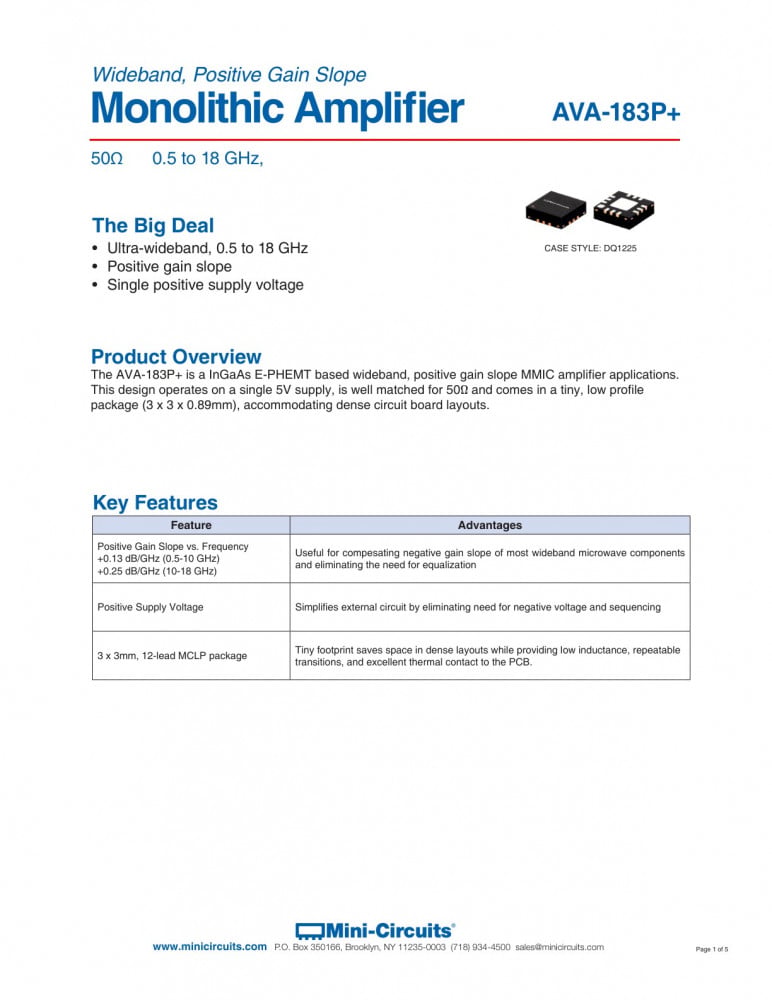 AVA-183P+ datasheet page 1