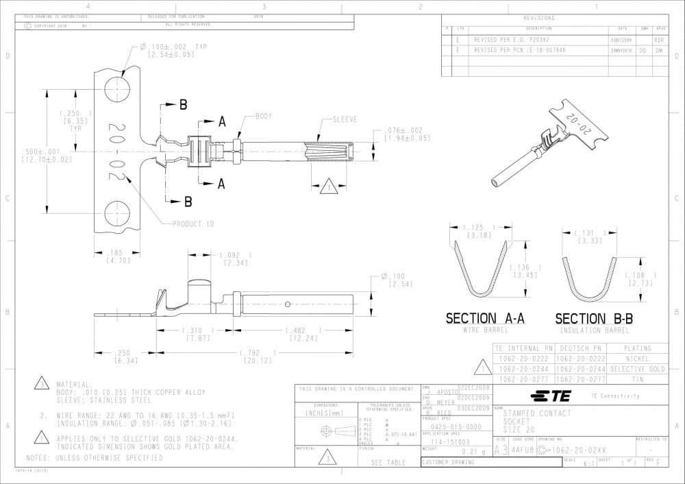 TE Connectivity 1062-20-0244 controlled drawing page