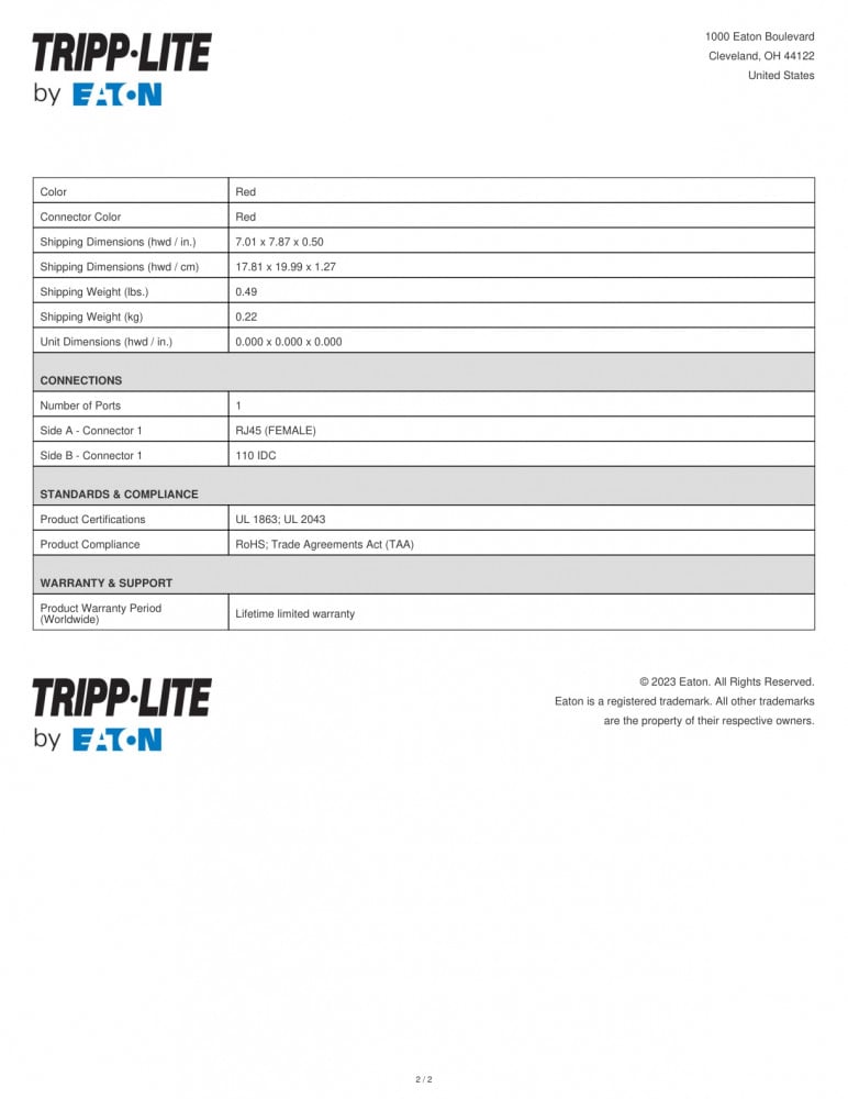 EATON N238-025-RD technical document page 2